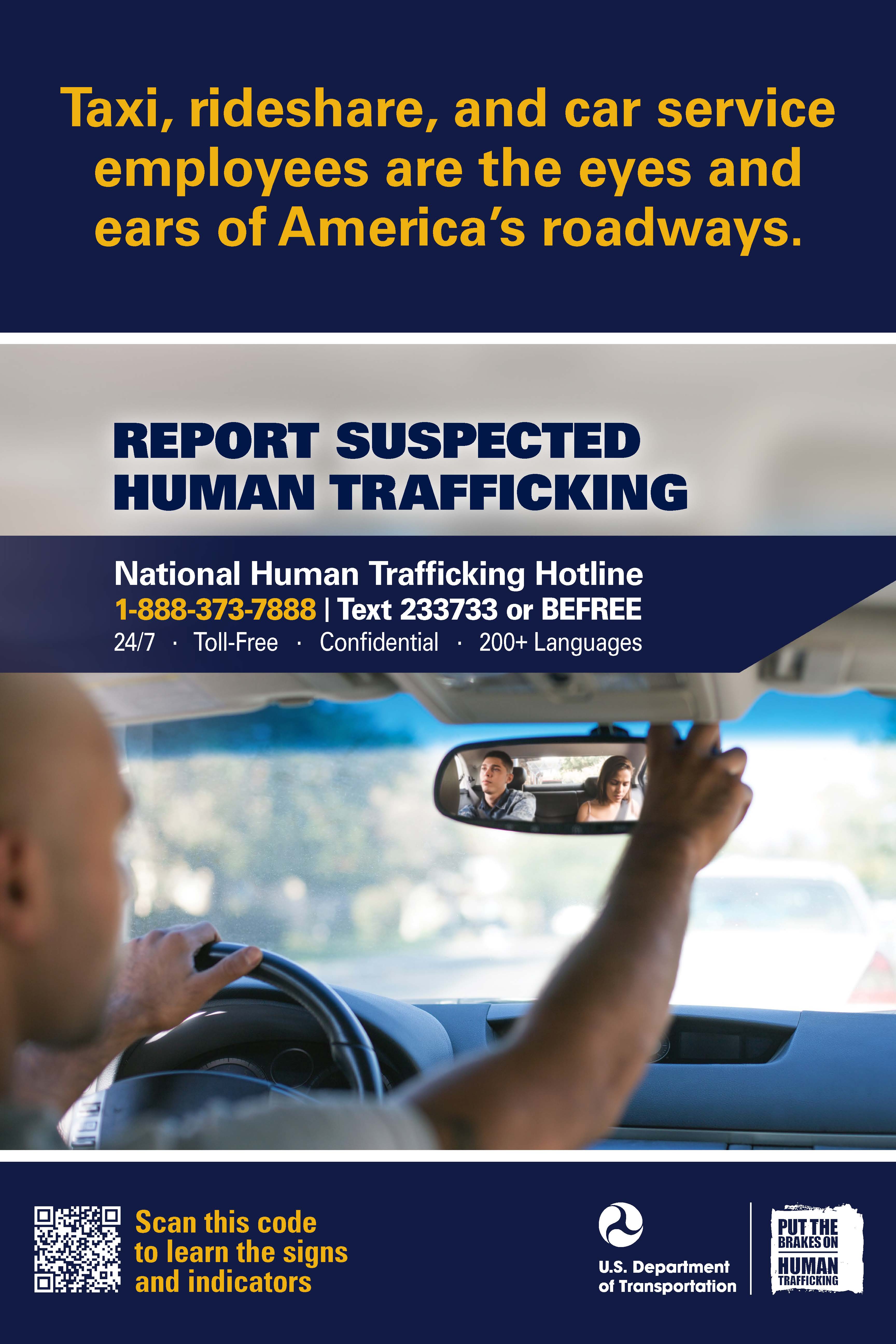 Rideshare, Taxi, and Limousine Counter-Trafficking Poster - DOT TLAHT - 24” x 36” (English) | US ...